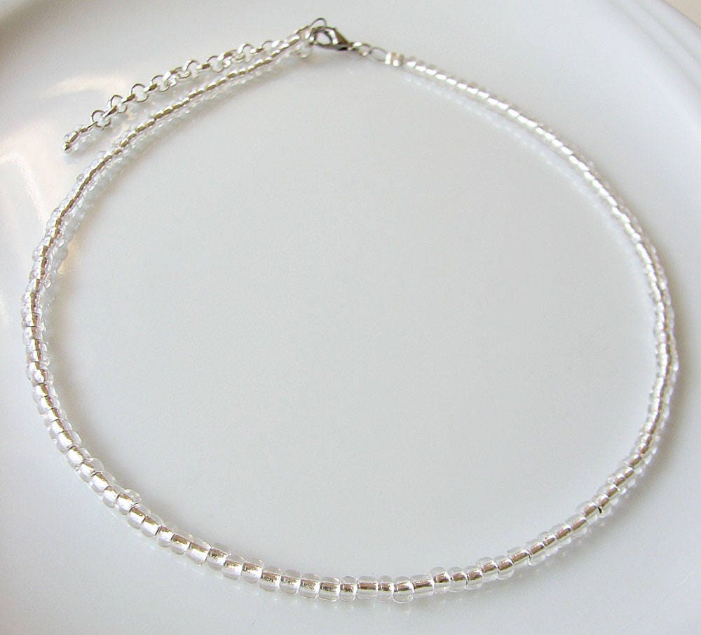 Silver Choker Necklace Beaded Choker Dainty Necklace | Etsy