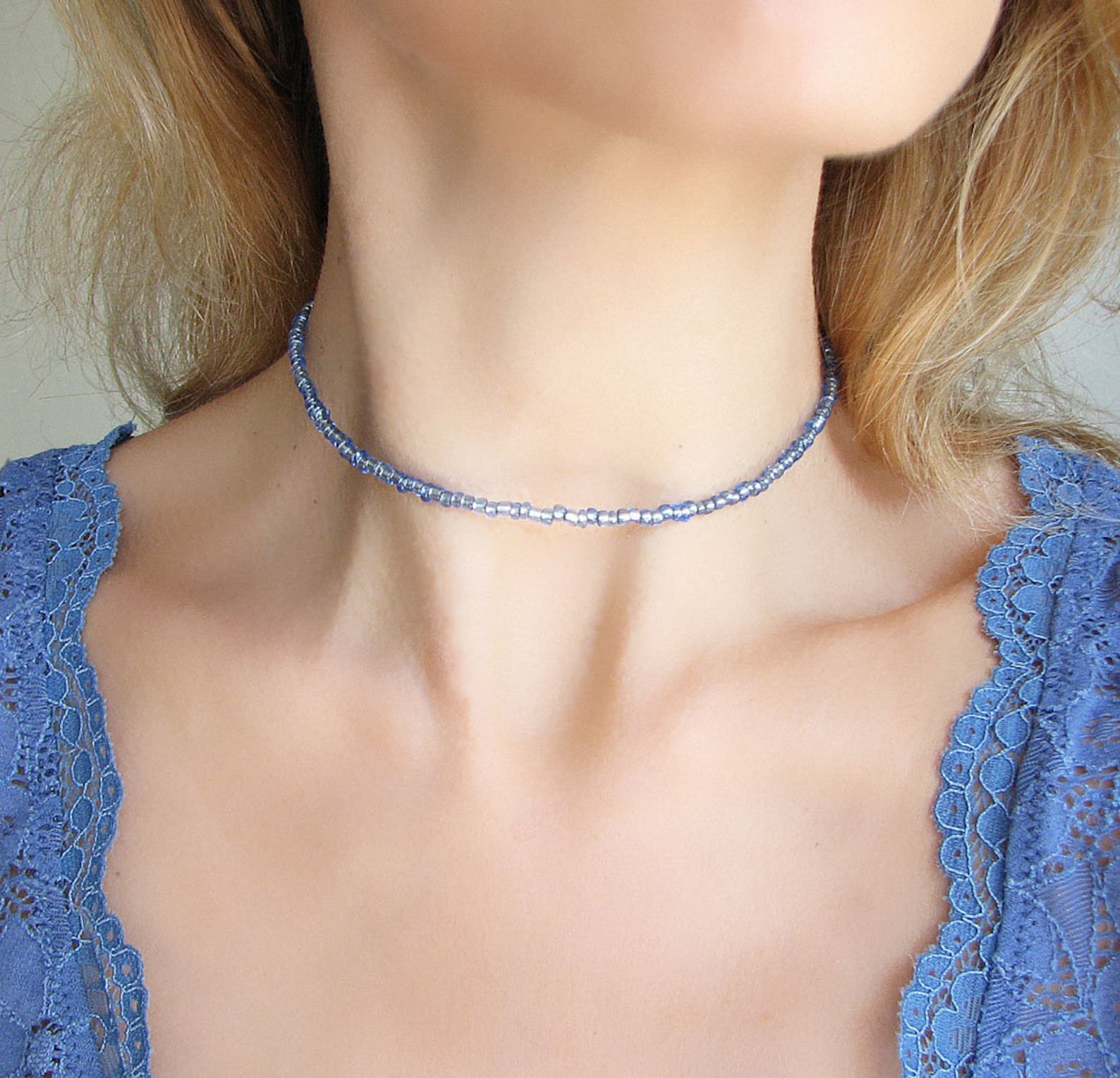 Beaded Choker Blue Choker Seed Bead Necklace Choker - Etsy