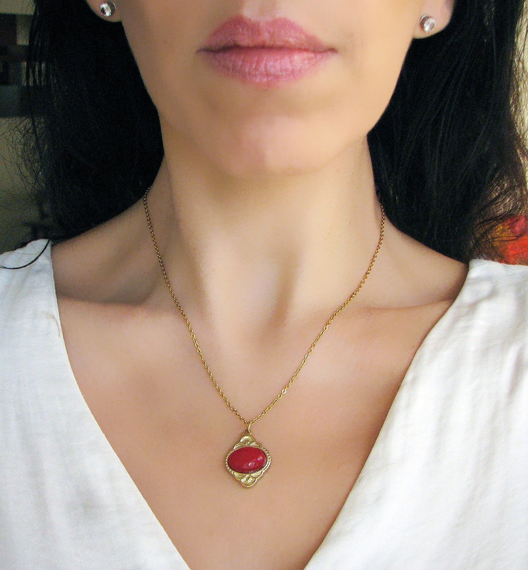 Raw Jade Necklace, Red Necklace, Jade Jewelry for Women, Pendant ...