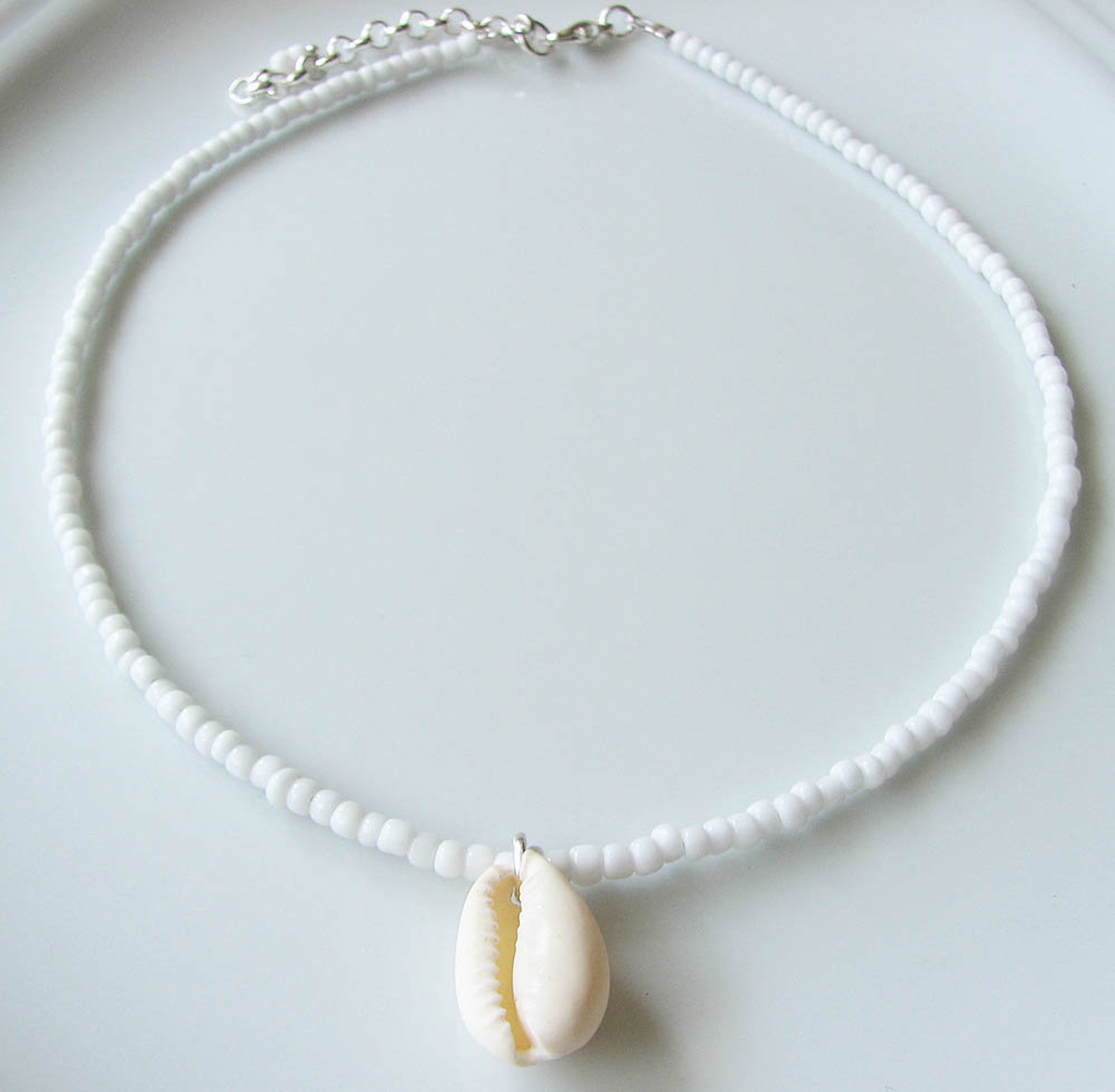 Shell Necklace Beaded Choker White Beaded Necklace Seed - Etsy