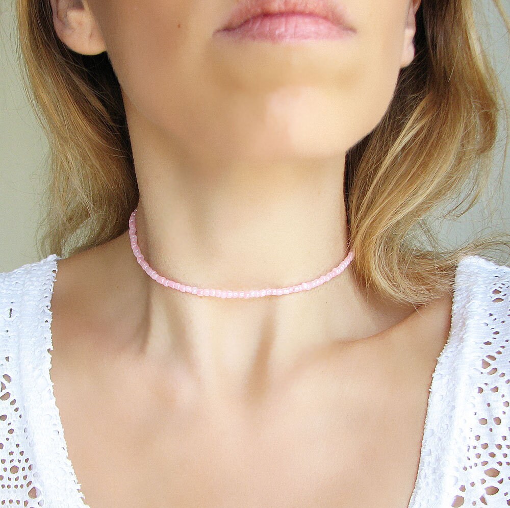 Pink Choker Necklace Beaded Choker Seed Bead Choker | Etsy