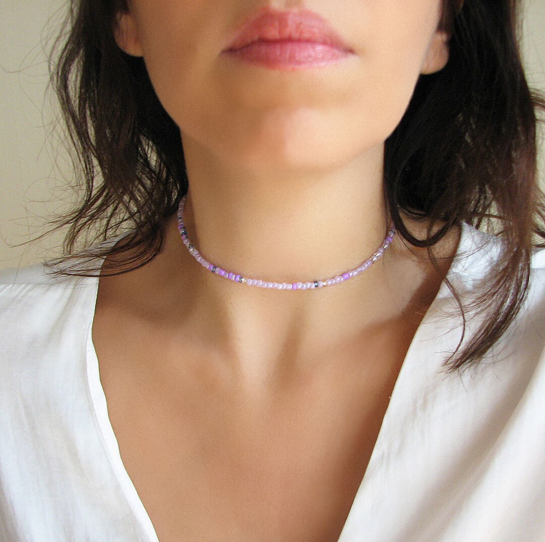 Amethyst Beaded Choker Necklace Purple Choker Seed Bead Choker - Etsy