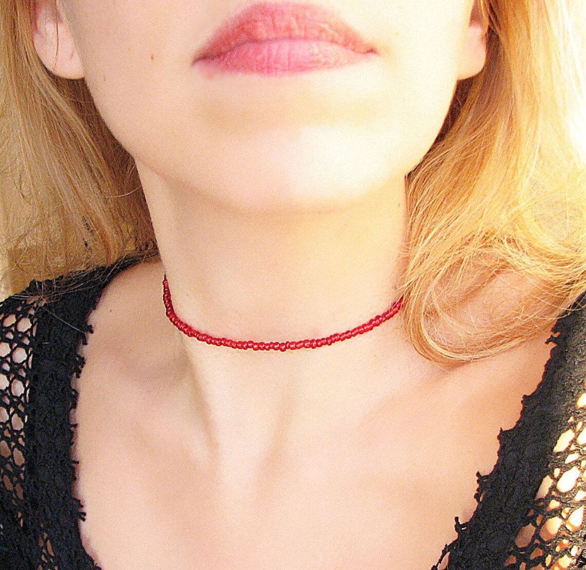 Red Beaded Choker, Seed Bead Necklace - Etsy
