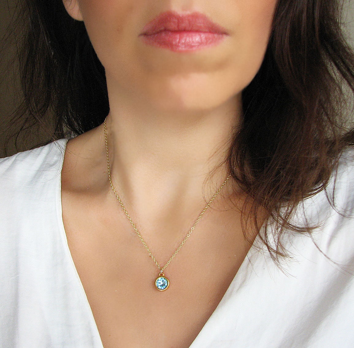 March Birthstone Necklace Aquamarine Crystal Necklace | Etsy