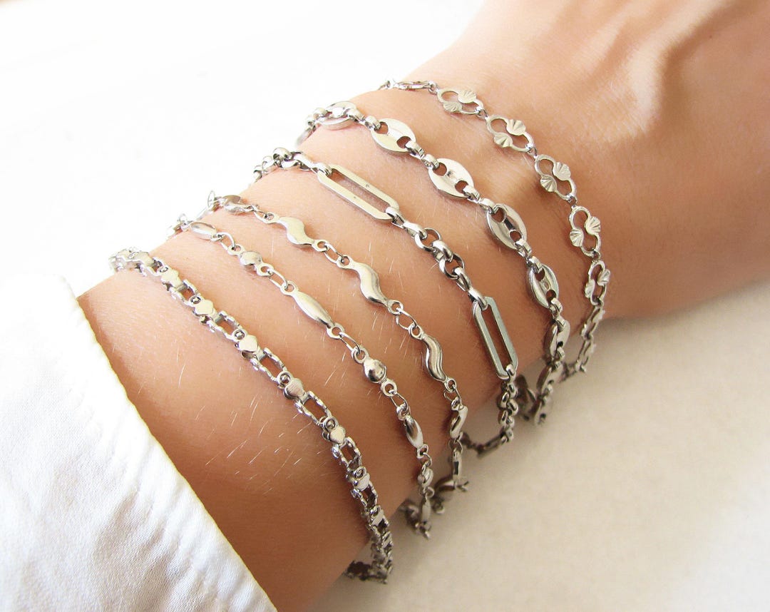 Stainless Steel Bracelet, Adjustable Silver Chain Bracelet - Etsy