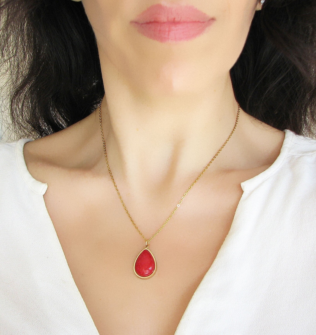 Real Jade Necklace, Red Jade Jewelry, Natural Teardrop Gemstone ...
