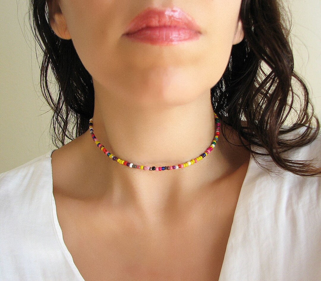 Seed Bead Necklace, Beaded Jewelry, Colorful Necklace, Seed Bead Choker ...