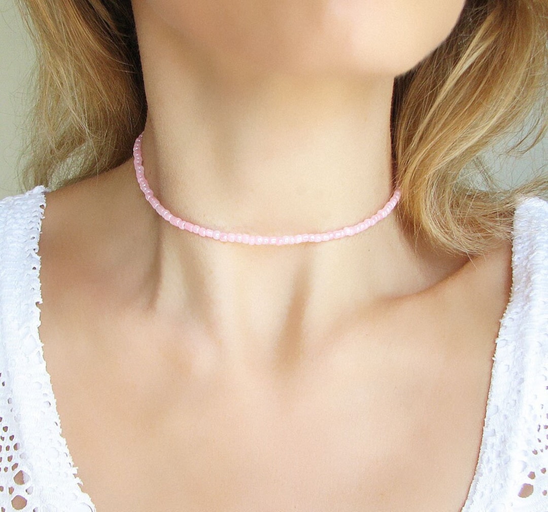 Pink Choker Necklace, Beaded Choker, Seed Bead Choker, Seed Bead ...