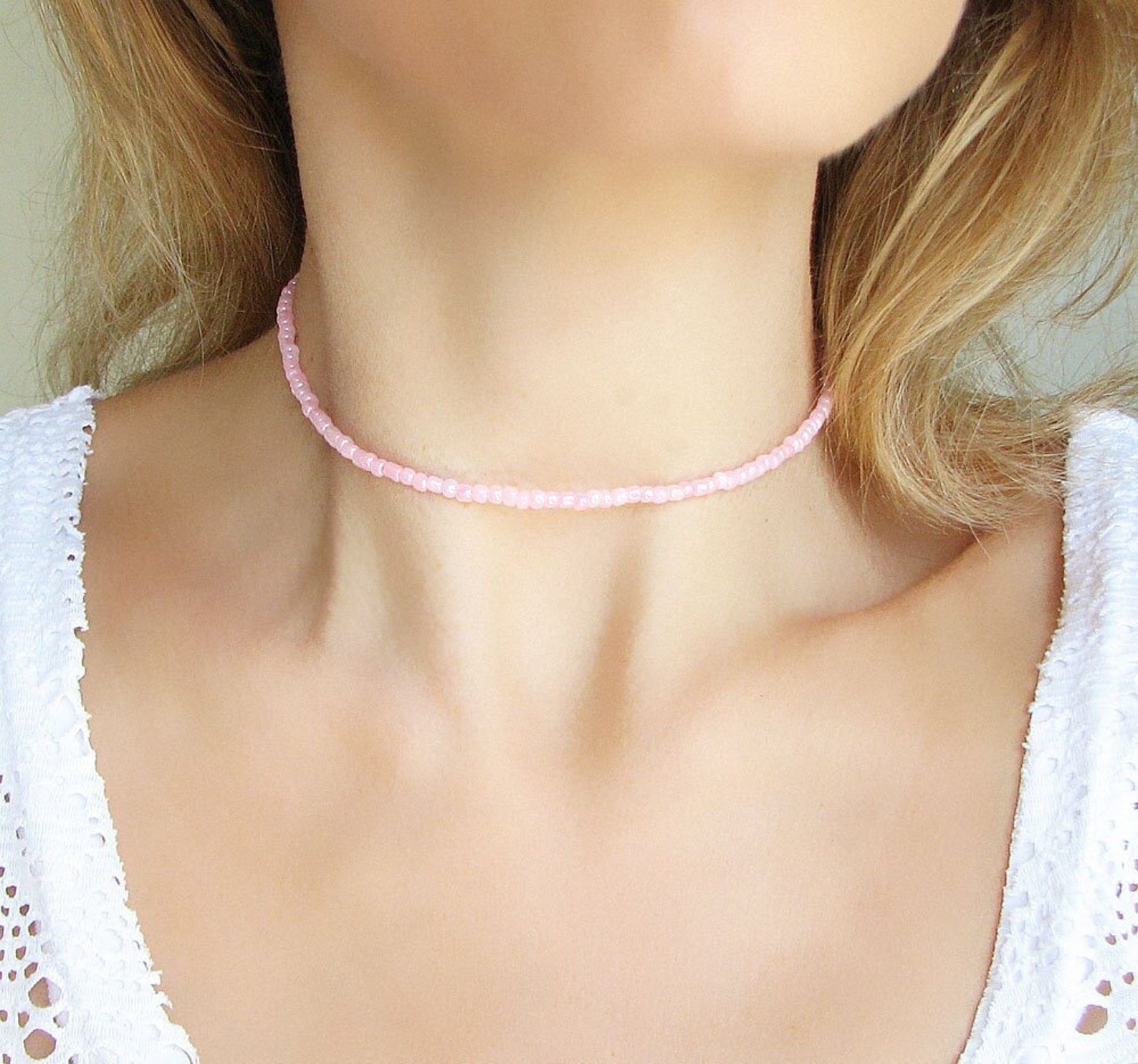 Pink Choker Necklace Beaded Choker Seed Bead Choker Seed - Etsy