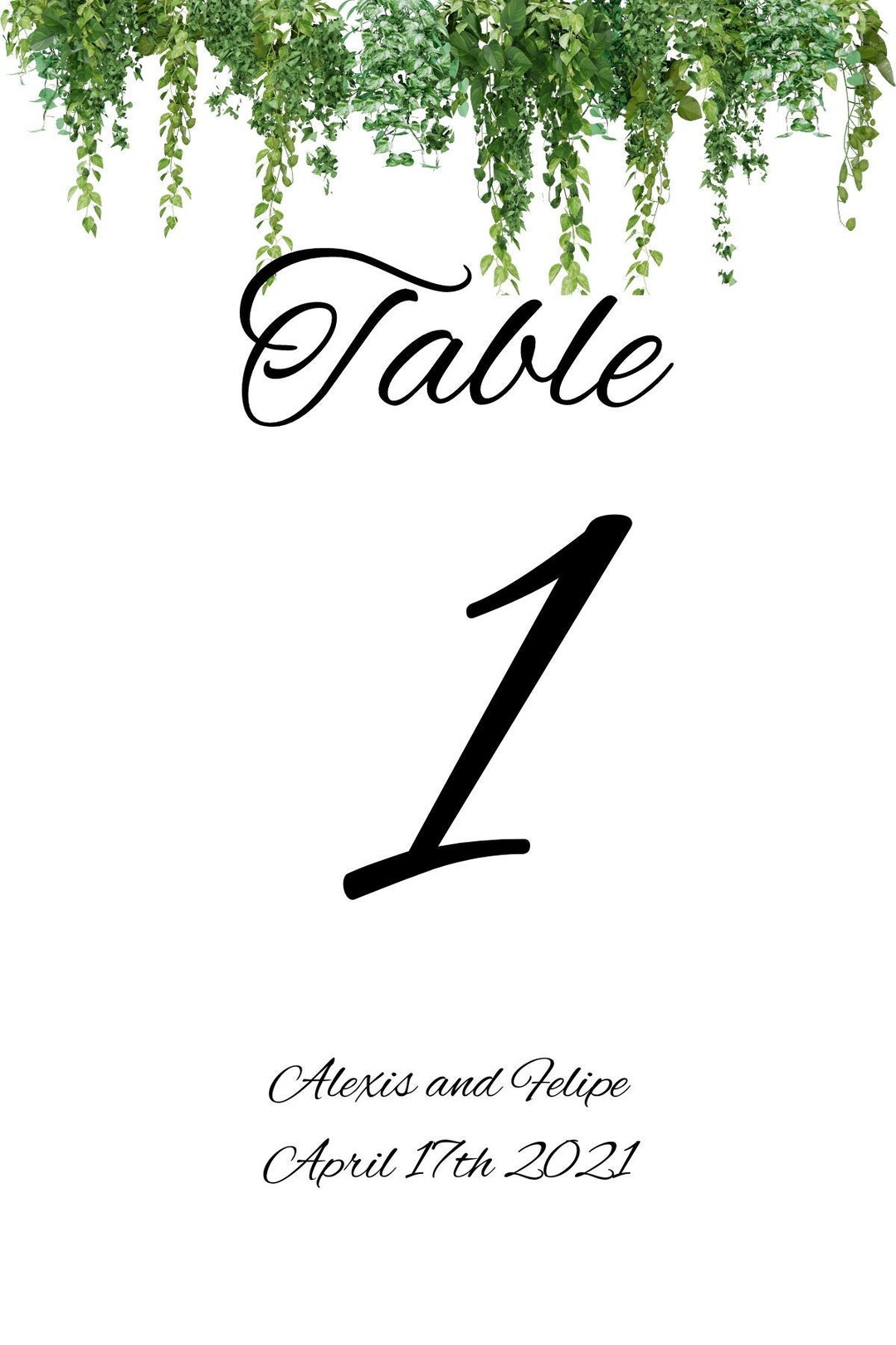 Custom Couple Name Printable Wedding Table Number Custom Wedding Date ...