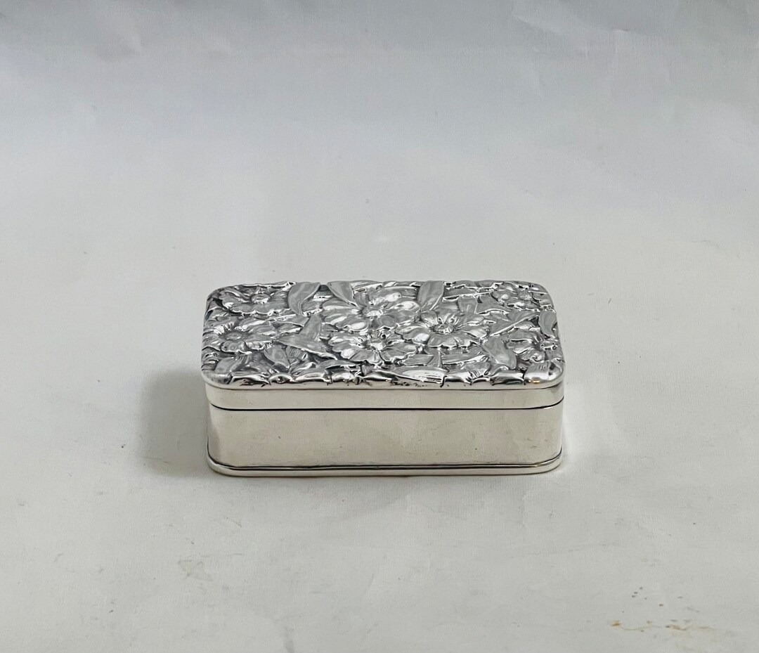 Antique Sterling Silver Repousse Hand Chased Hinged Trinket Box 19th ...