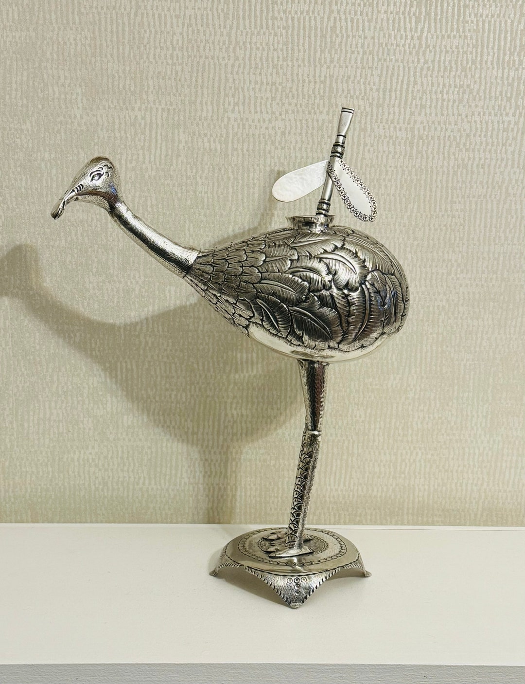 Antique Rare Large Spanish Colonial .800 Silver Ostrich Yerba Mate ...