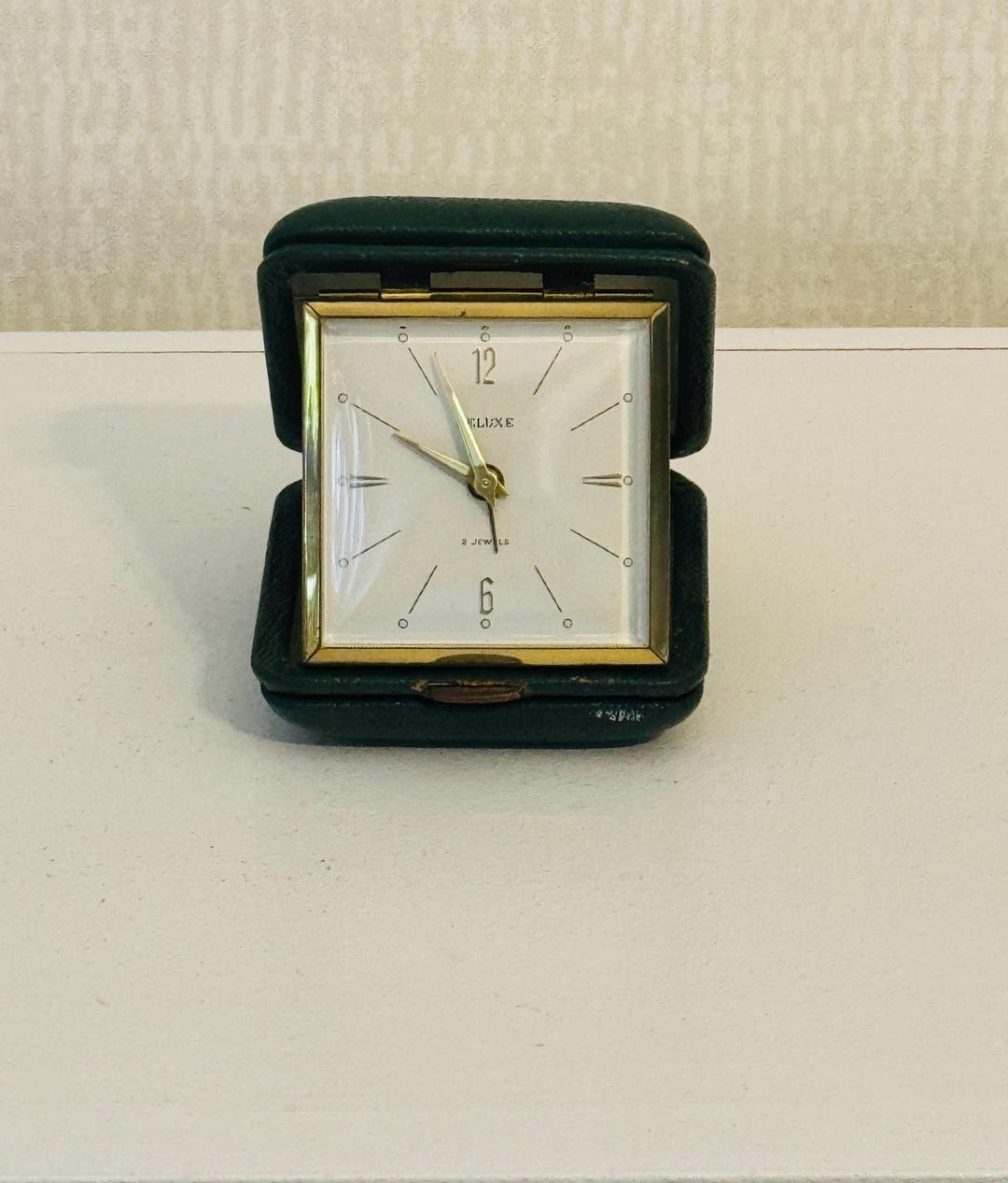 Vintage DELUXE Folding Travel Alarm Clock With Green Leather Case - Etsy