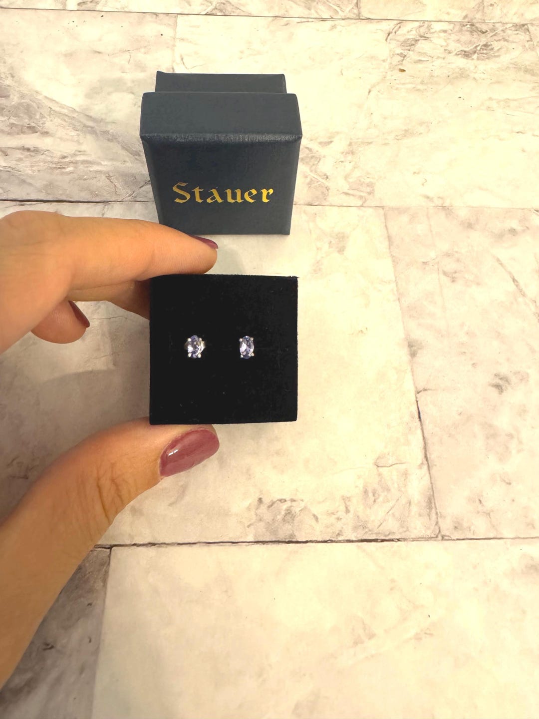 STAUER Sterling Silver Sapphire Stud Earrings in Original Blue Box ...