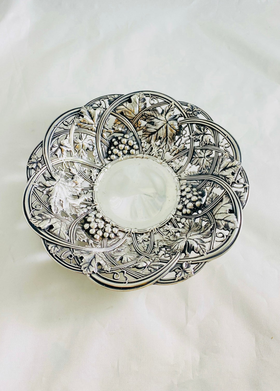 Antique Sterling Silver American Whiting Dish With Pierced Grapevine ...