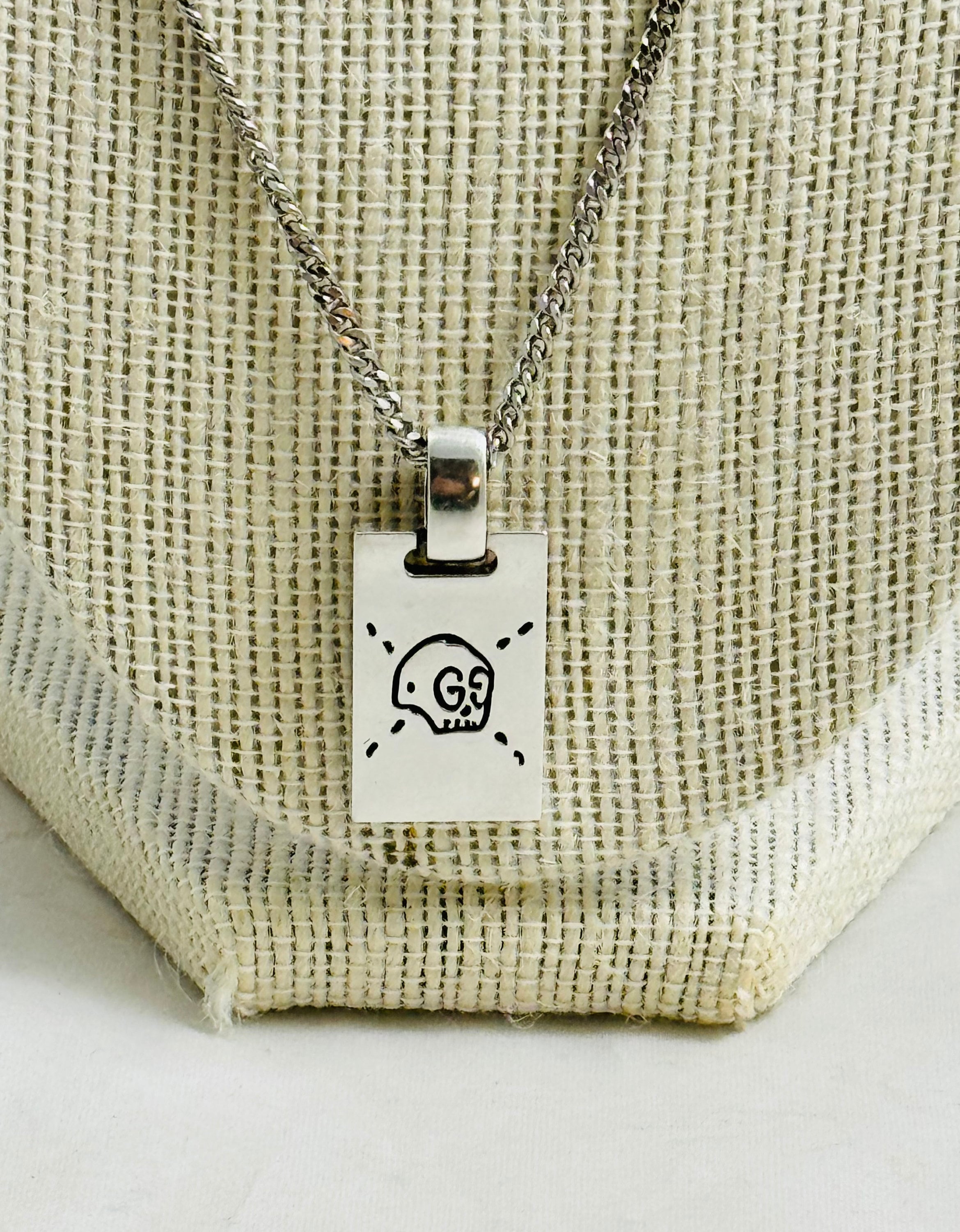 Gucci Ghost Pendant Necklace Sterling Silver W/ 20 Chain, Box and Pouch ...