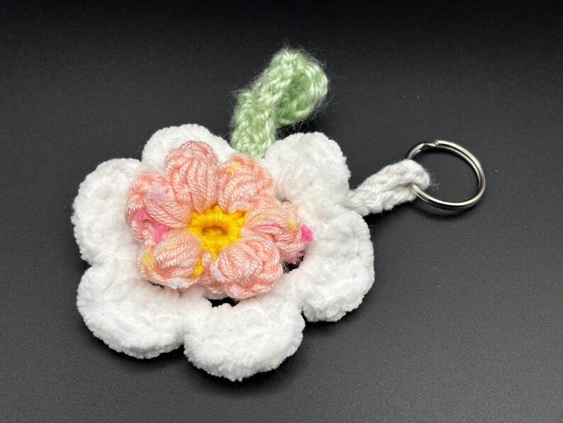Handmade Crochet Flower Keychain: Pink Button Detail - Etsy