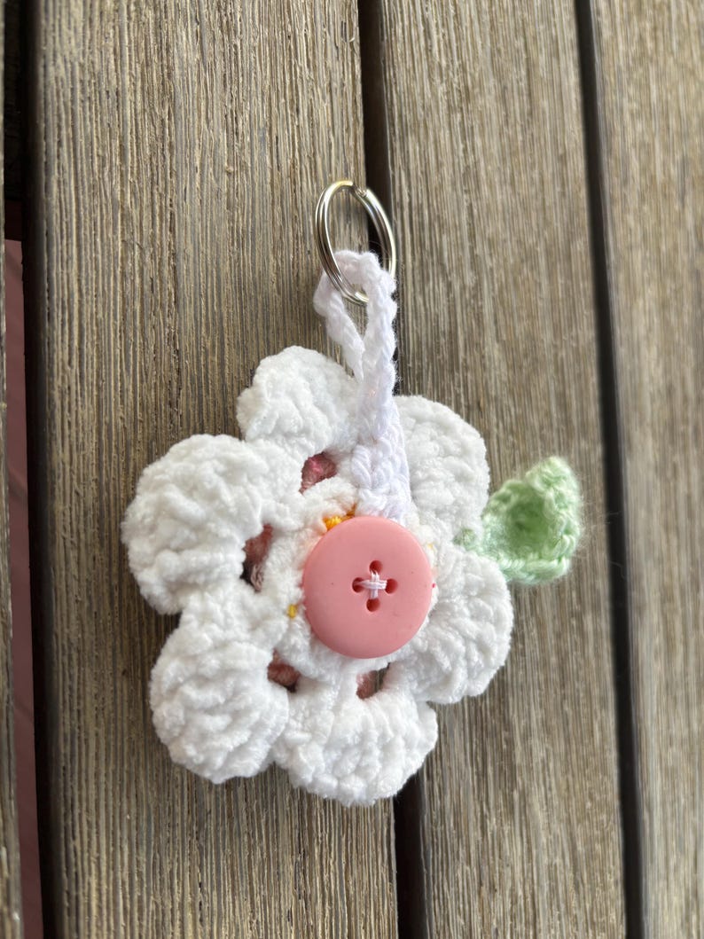 Handmade Crochet Flower Keychain: Pink Button Detail - Etsy
