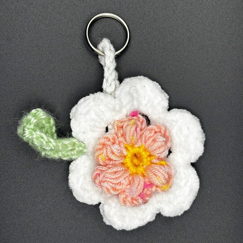 Handmade Crochet Flower Keychain: Pink Button Detail - Etsy
