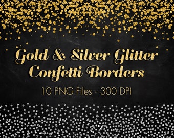 8 Silver confetti frames clip art set silver foil confetti | Etsy