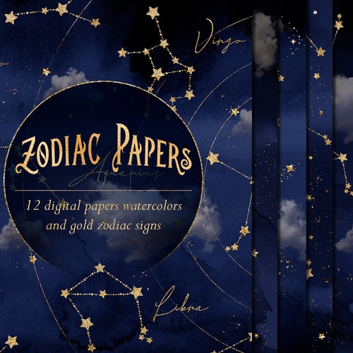 Zodiac Digital Papers With Gold Foil Watercolor Zodiac - Etsy
