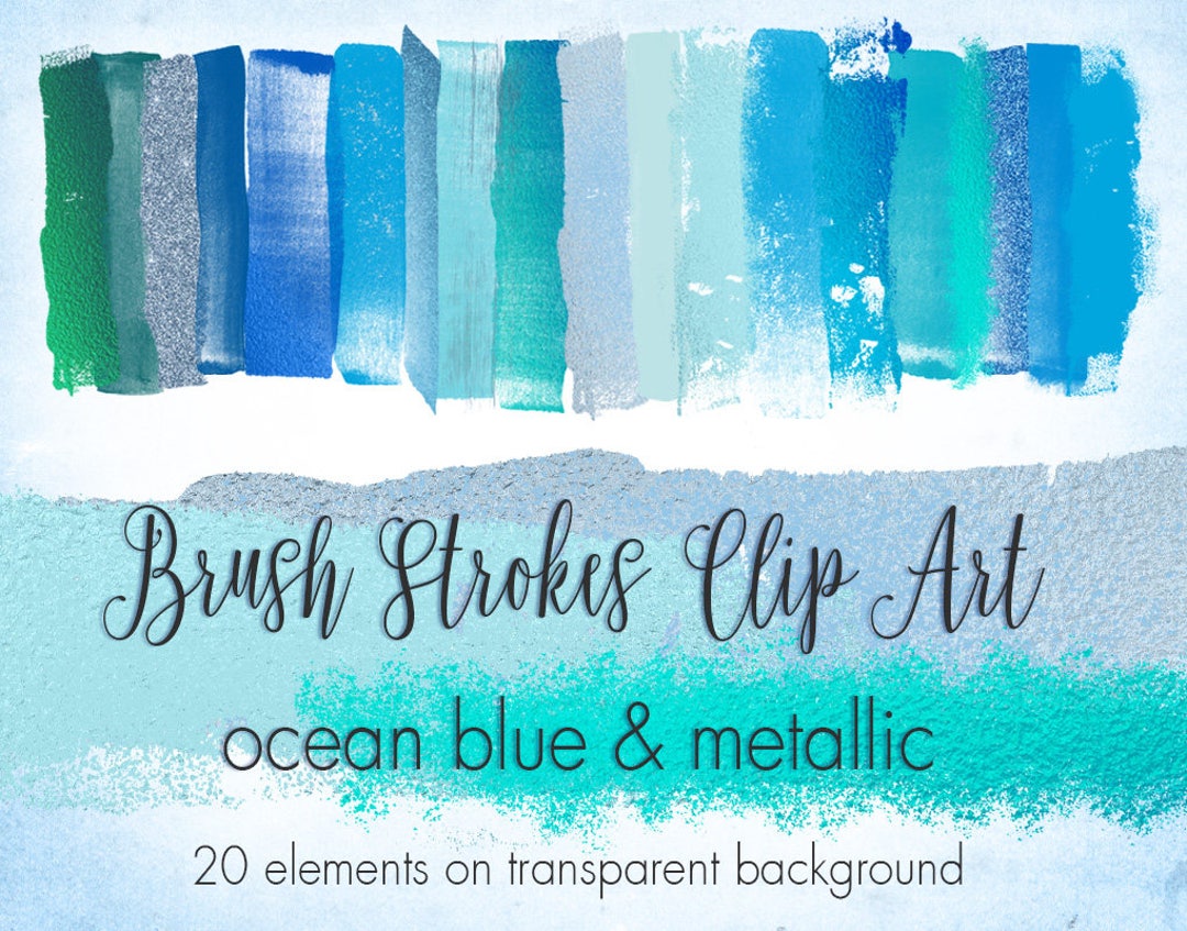 Ocean Blue Brush Strokes, 20 Strokes Clip Art, Turquoise Brush, Clip ...