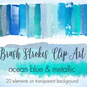Ocean Blue Brush Strokes, 20 Strokes Clip Art, Turquoise Brush, Clip ...