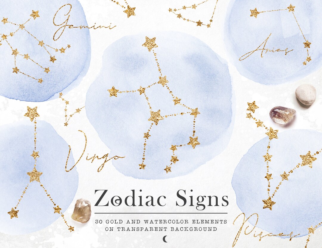 Gold Zodiac Constellations Clipart: Watercolor Celestial Signs (PNG) - Etsy