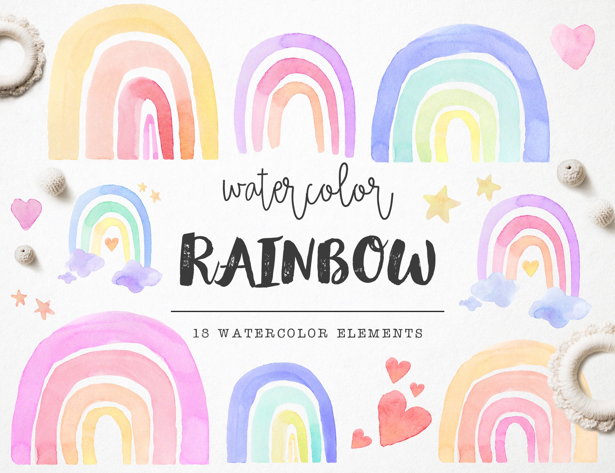 Watercolor Rainbow Clip Art Rainbow Watercolor Overlays - Etsy