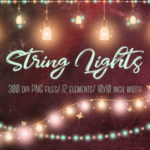 Glowing Party Lights, Bunting Lights Overlays, String Lights Clipart ...