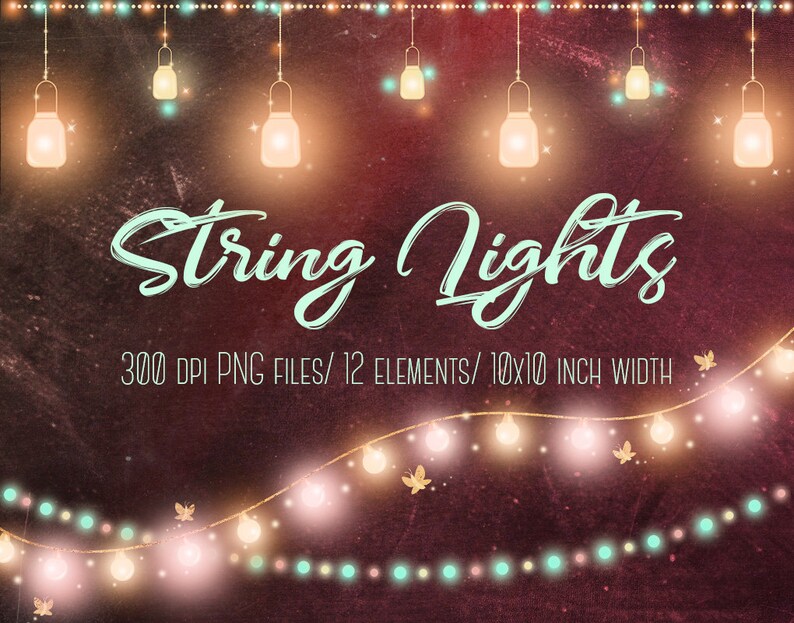 Glowing Party Lights, Bunting Lights Overlays, String Lights Clipart ...
