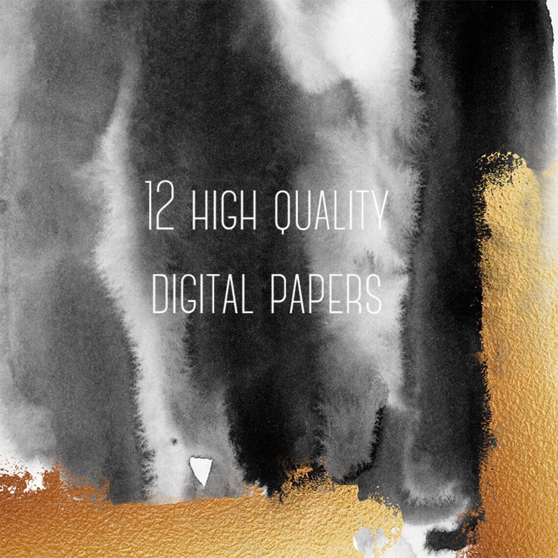 Black and Gold Watercolor Digital Paper Black Background - Etsy