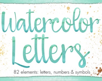 Watercolor Alphabet Clipart (104 Pc) Mint Teal Aqua Blue Turquoise ...