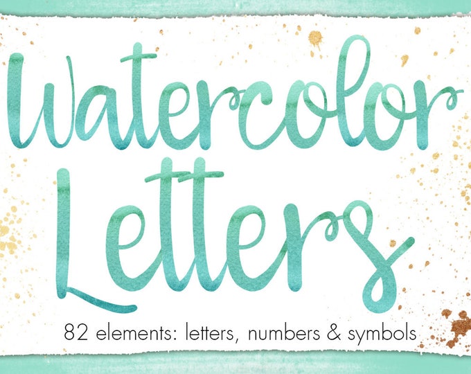 Watercolor Alphabet Clipart (104 Pc) Mint Teal Aqua Blue Turquoise ...