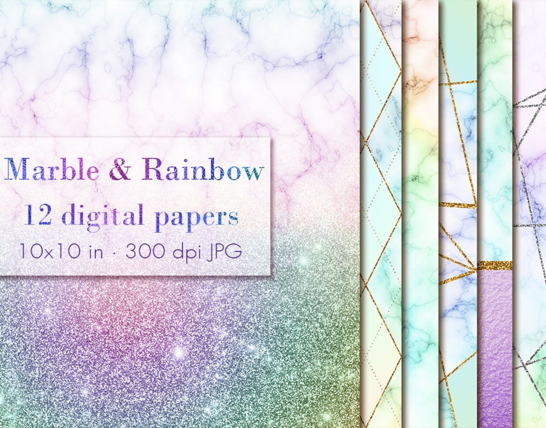 Rainbow Marble Glitter Digital Papers, Rainbow Digital Papers,rainbow ...