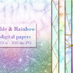 Rainbow Marble Glitter Digital Papers, Rainbow Digital Papers,rainbow ...