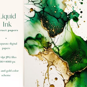 Alkohol Ink Backgrounds, Green and Gold Alkohol Ink Wallpaper, Alkohol ...