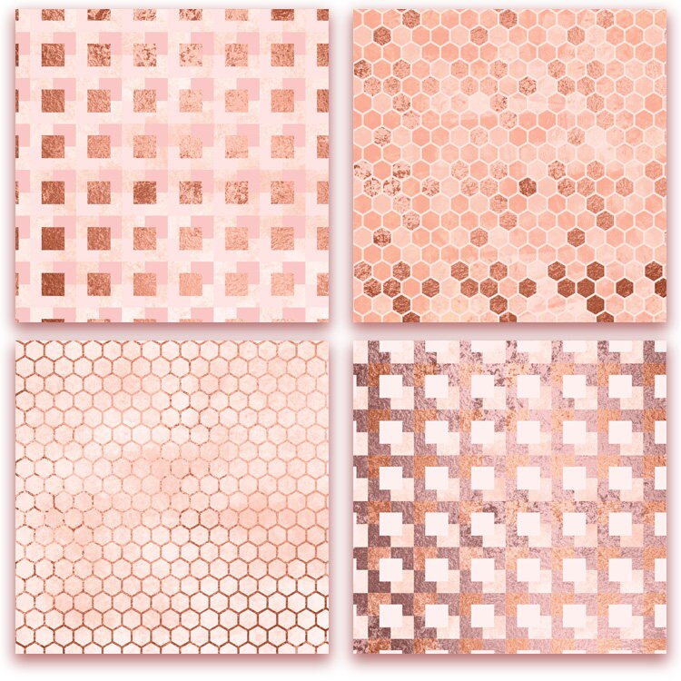 Pink & Rose Gold Chevron Digital Paper, Rose Gold Foil Paper Pack ...