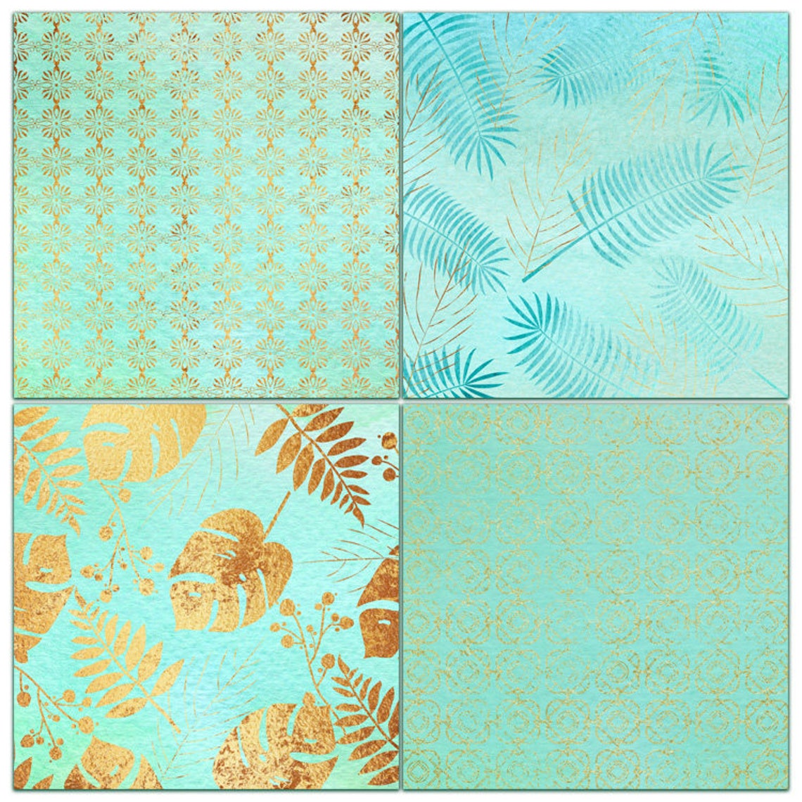 Buy 3 pay for 2 Gold watercolor tropical digital paper Gold | Etsy