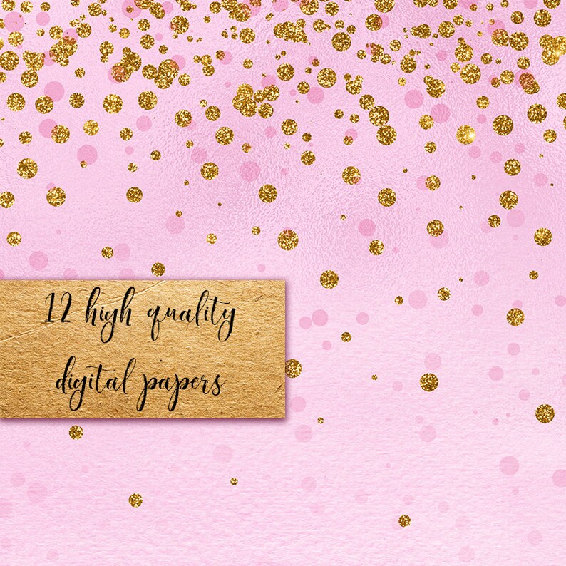 Pink Digital Papers With Gold Confetti Confetti Digital Paper - Etsy