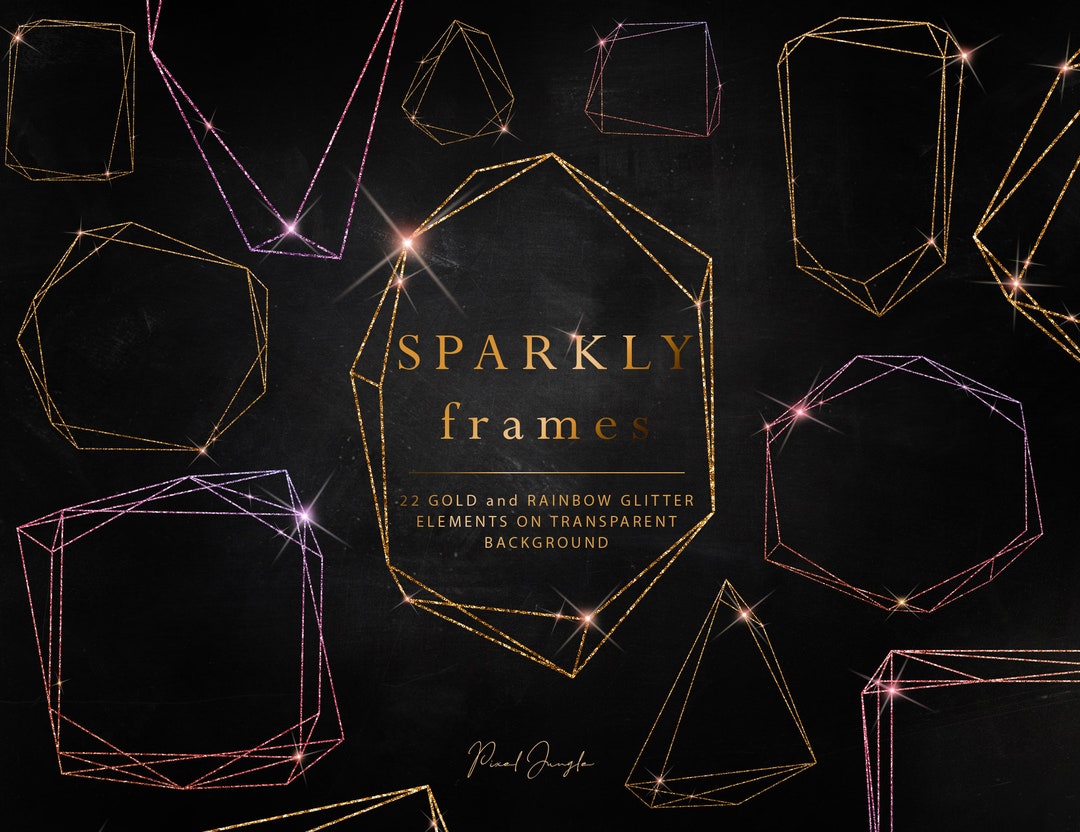 Sparkly Geometric Frames Clipart, Gold Crystal Frames Clip Art, Rainbow ...