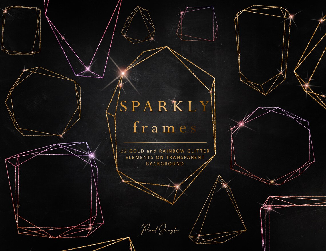 Sparkly Geometric Frames Clipart Gold Crystal Frames Clip - Etsy
