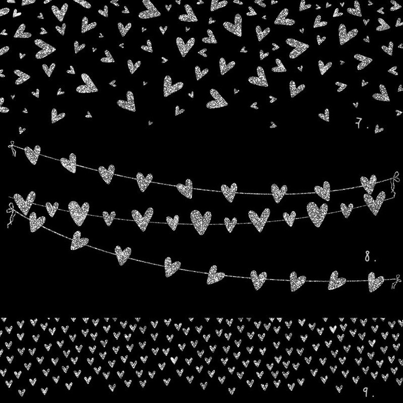 Silver Hearts Overlays Silver Hearts Clipart Silver Borders - Etsy