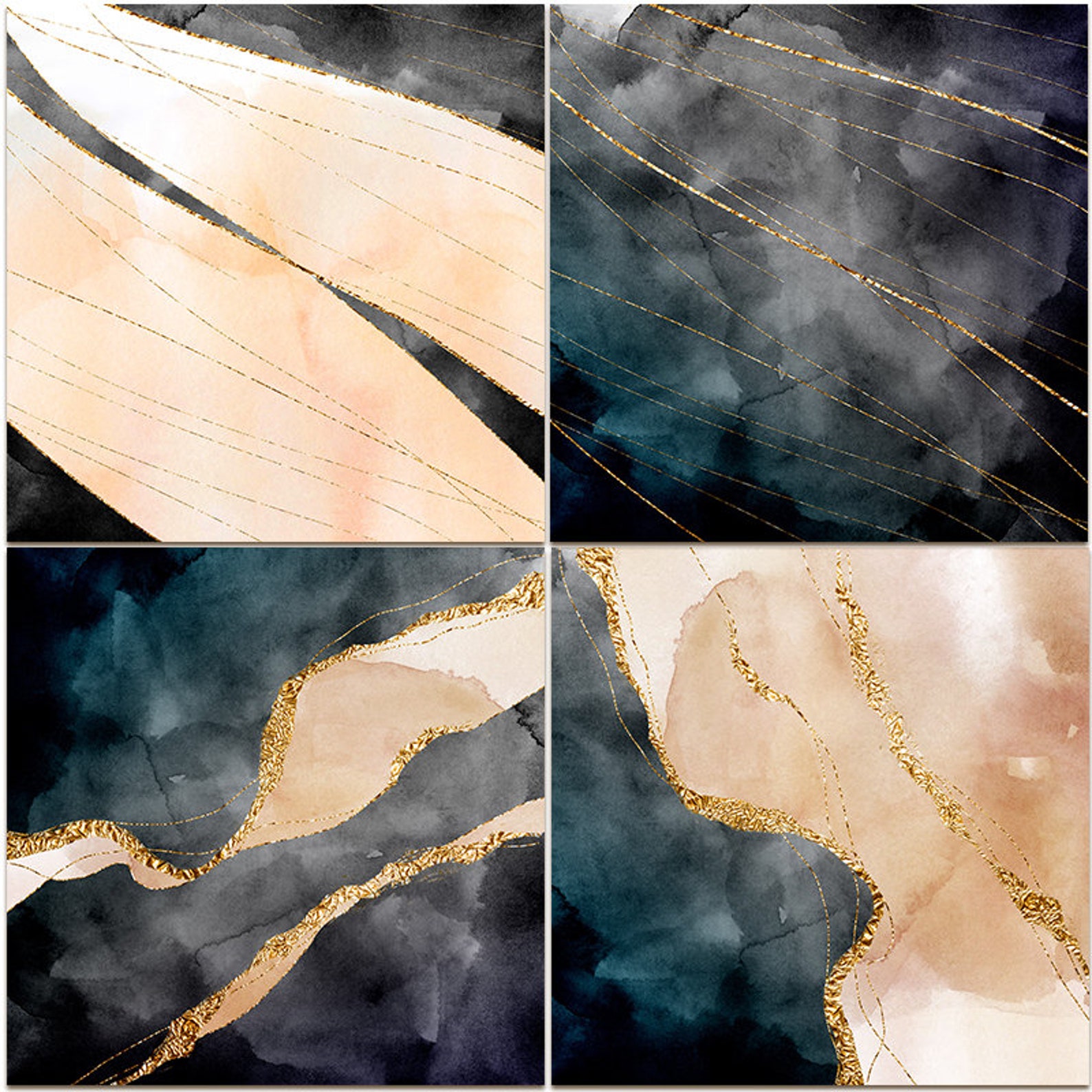 Gold and Watercolor Digital Papers Watercolor Paper Pack | Etsy