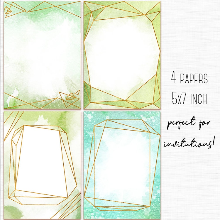 Geometric Watercolor Digital Paper Clipart Gold Invitation | Etsy