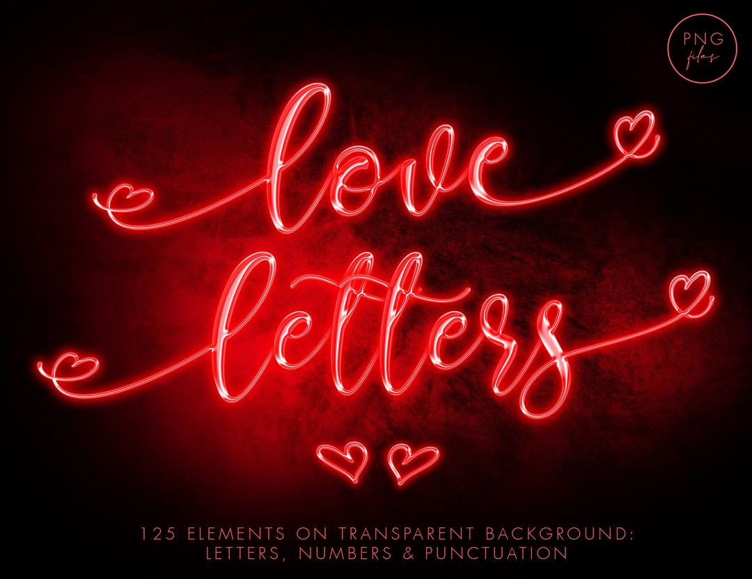 Red Neon Alphabet Clipart, Neon Letters With Hearts, Neon Font Clipart ...