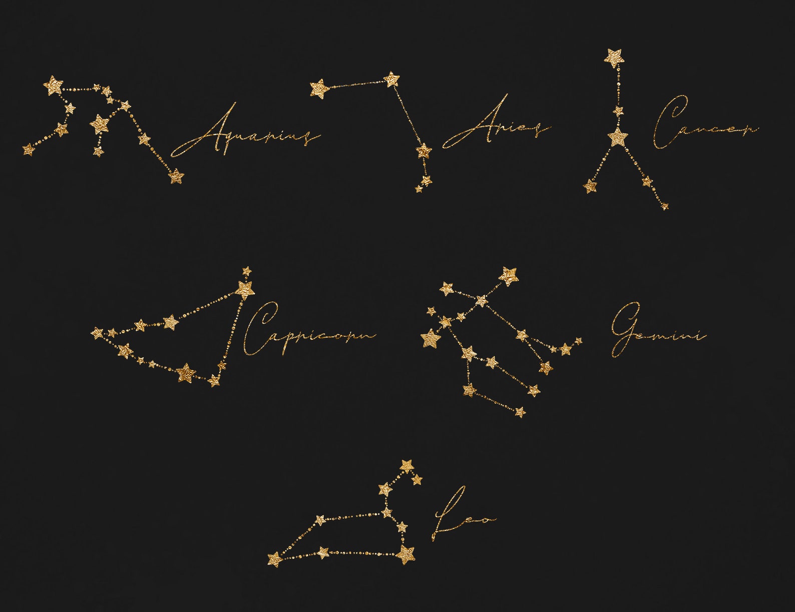 Gold Zodiac Constellations Clipart: Pink Watercolor Astrology (PNG ...