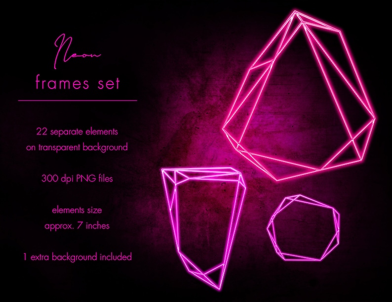 Pink Neon Frames Neon Frame Overlays Neon Crystal Frames | Etsy