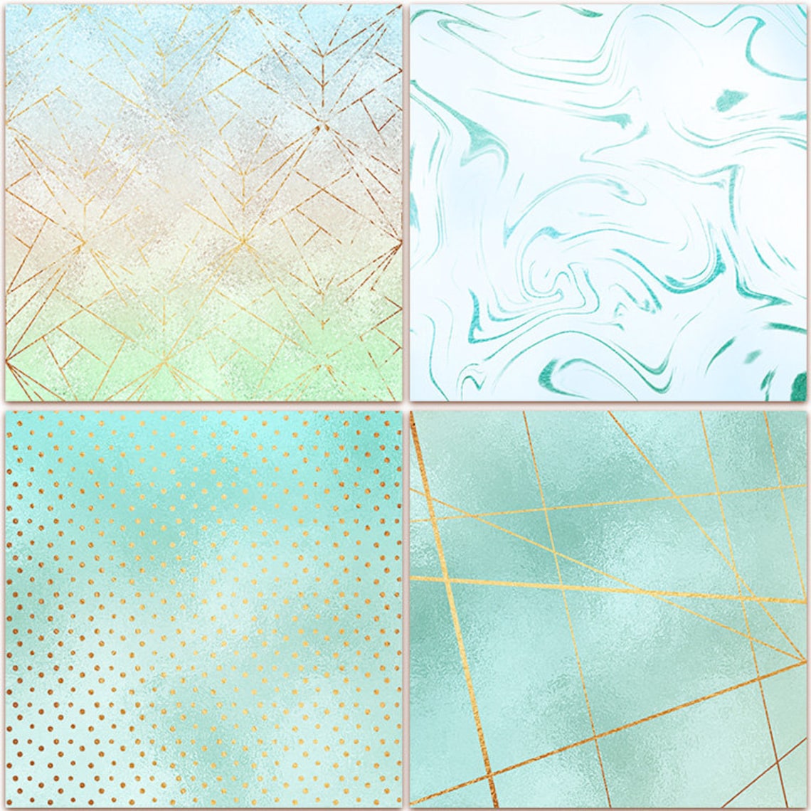 Mint Gold Digital Paper Clipart Mint Green Mint Wallpaper - Etsy