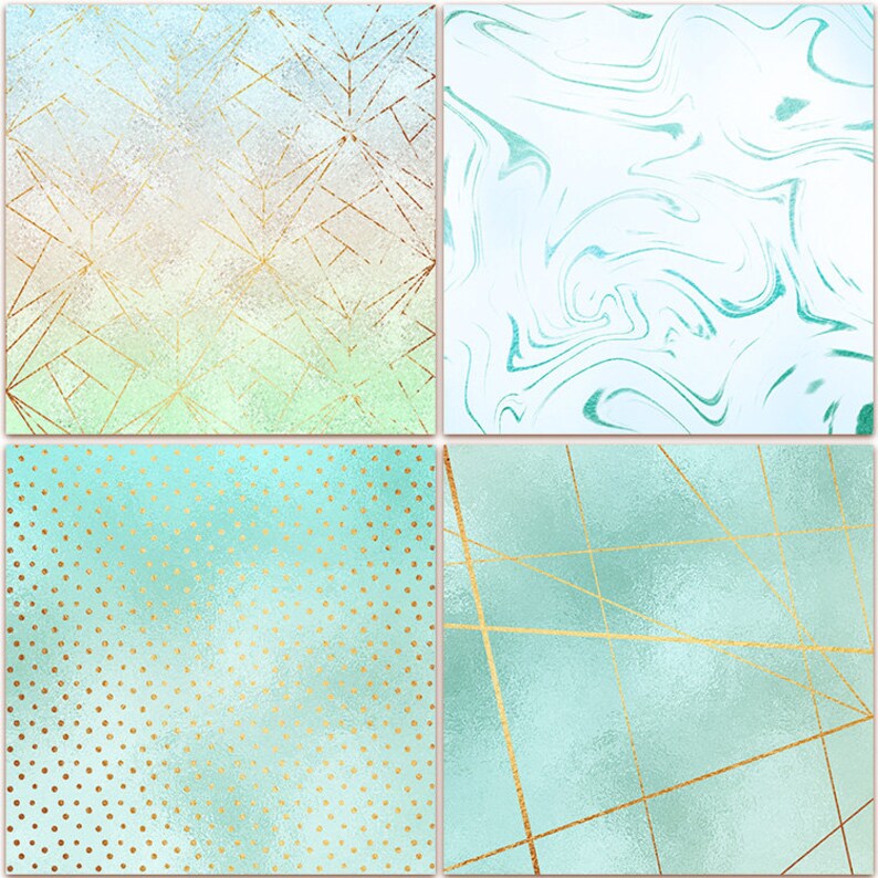 Mint Gold Digital Paper Clipart Mint Green Mint Wallpaper - Etsy